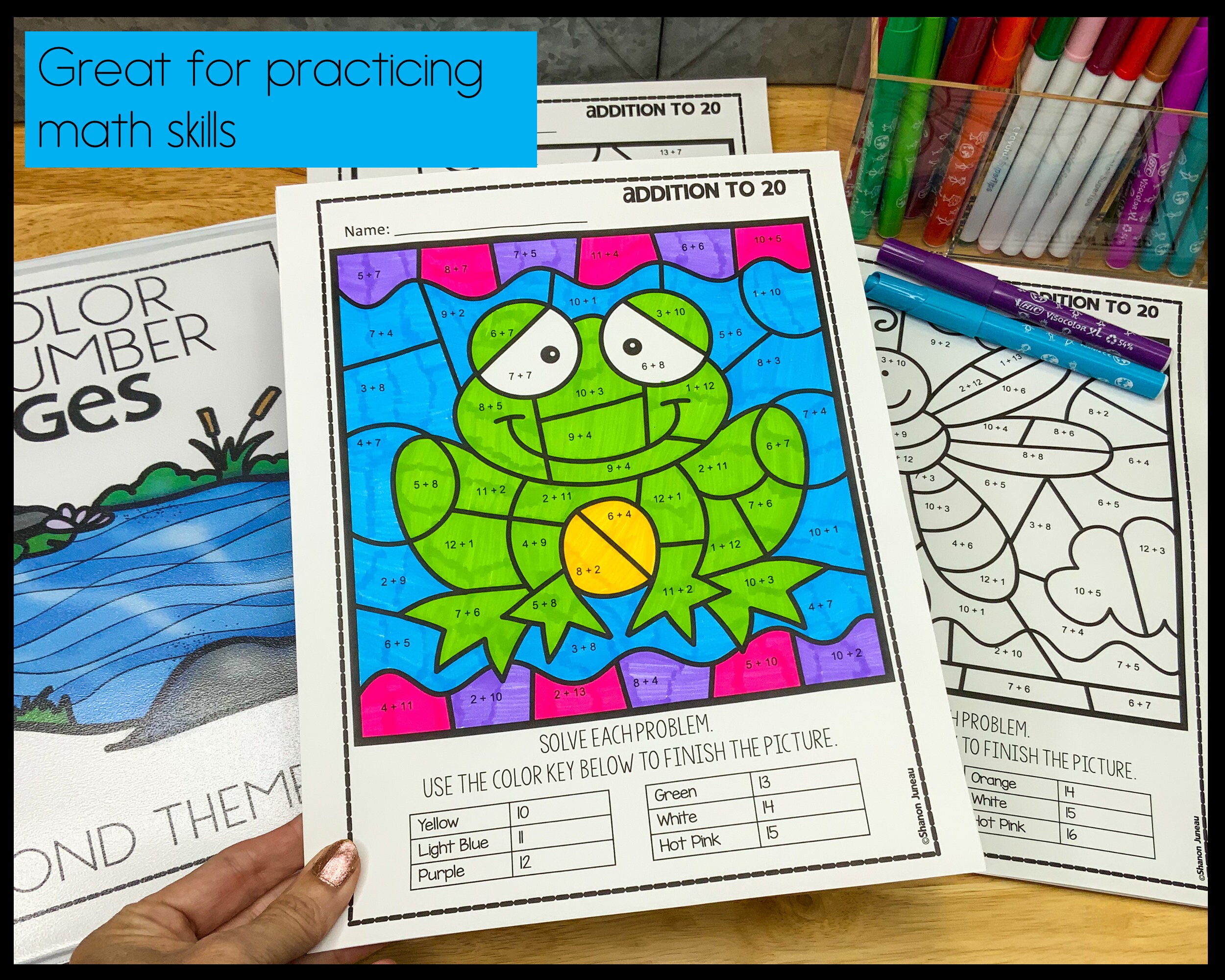 Addition to 20 Color by Number Worksheets, Math Color Pages, Pond Color ...