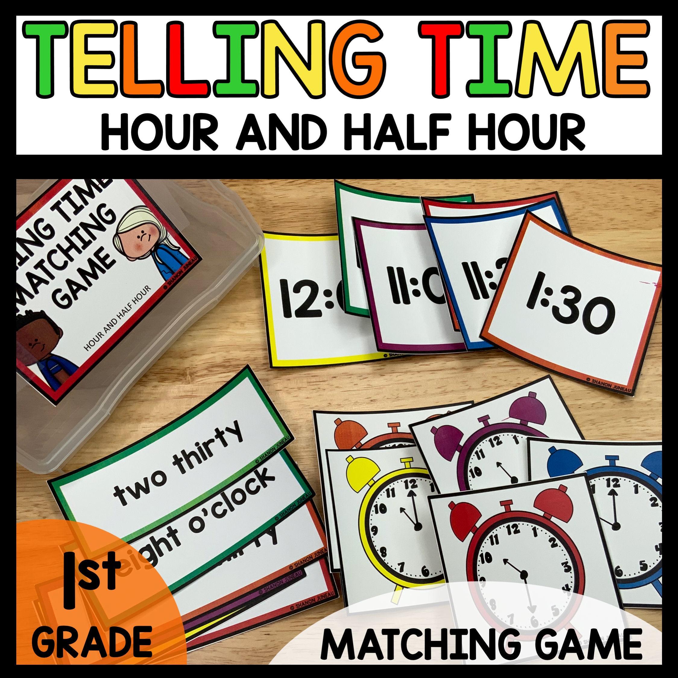 Telling Time Matching Game, Telling Time to the Hour and Half Hour ...