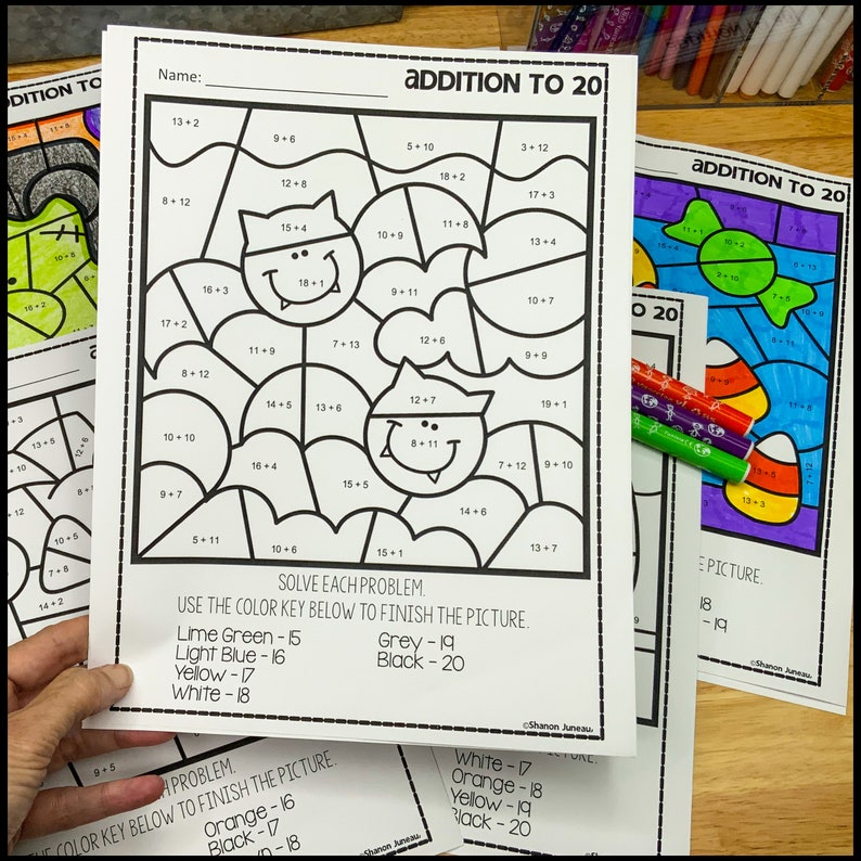 Halloween Addition to 20 Color by Number Worksheets, Color by Code ...