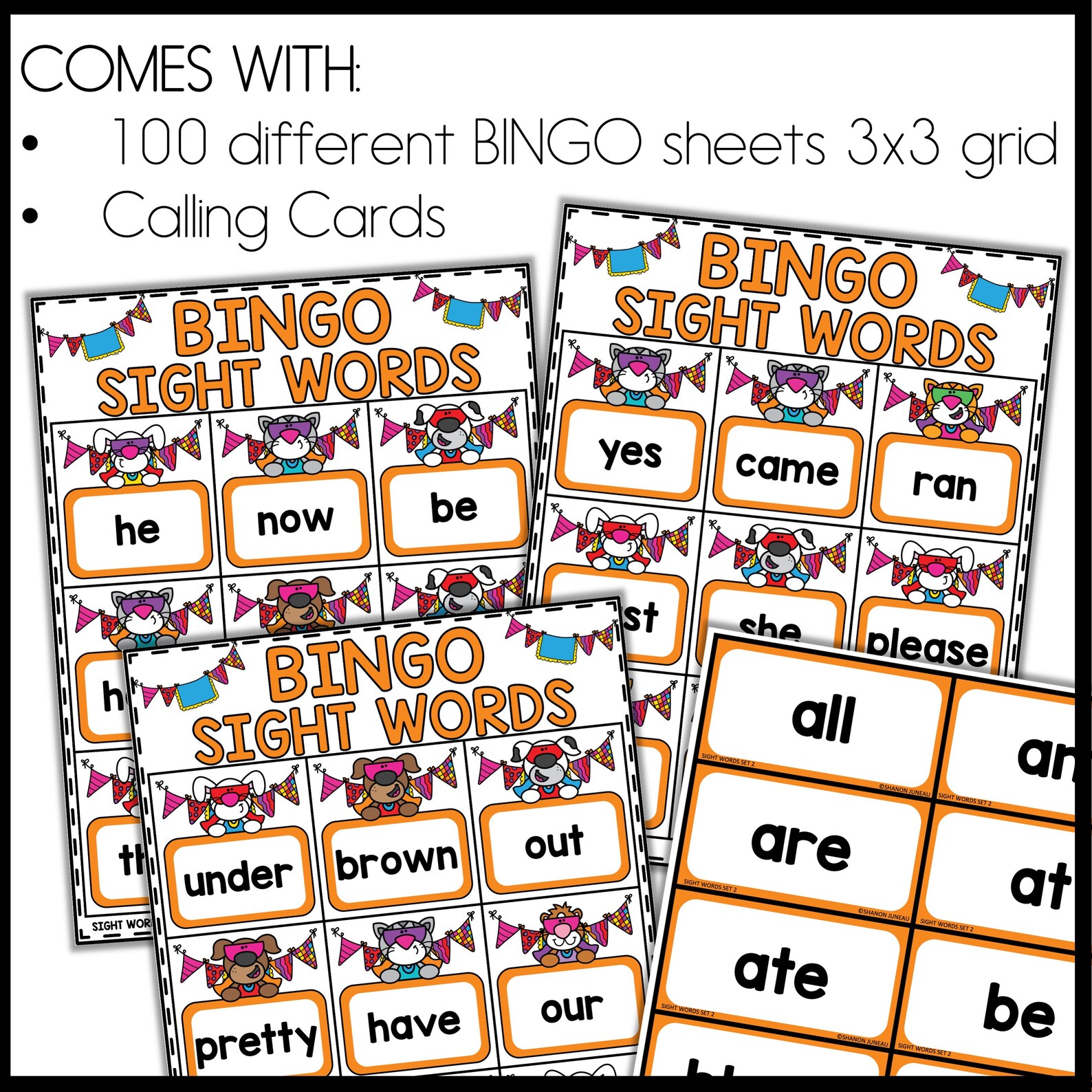 Sight Words Bingo Game Cards, Kindergarten Sight Words - Etsy