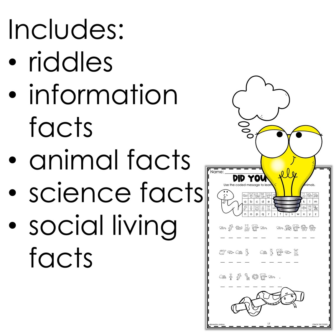 Crack the Code Puzzles, Animal Riddles, Fun Facts (digital Download) - Etsy