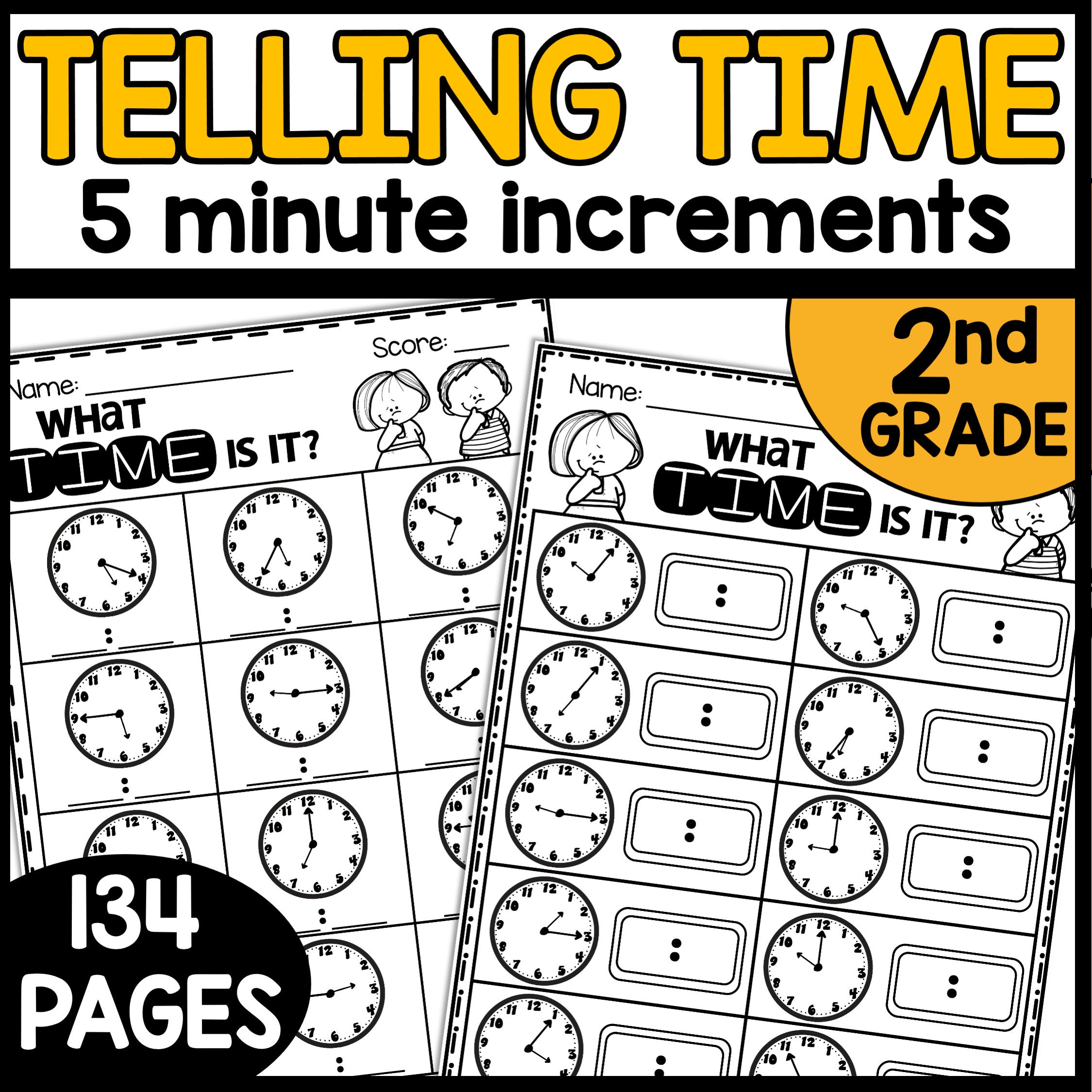 Telling Time Worksheets, 5 Minute Increments, Printable Activity Book ...