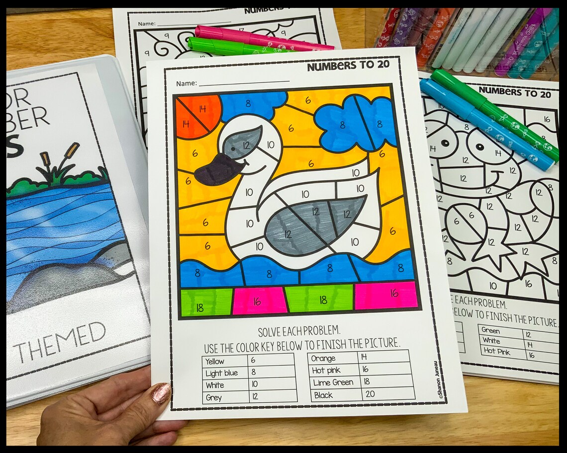 Number Recognition to 20 Color by Number Math Worksheets, Kindergarten ...
