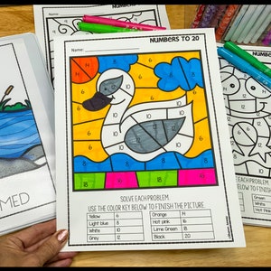 Number Recognition to 20 Color by Number Math Worksheets, Kindergarten ...