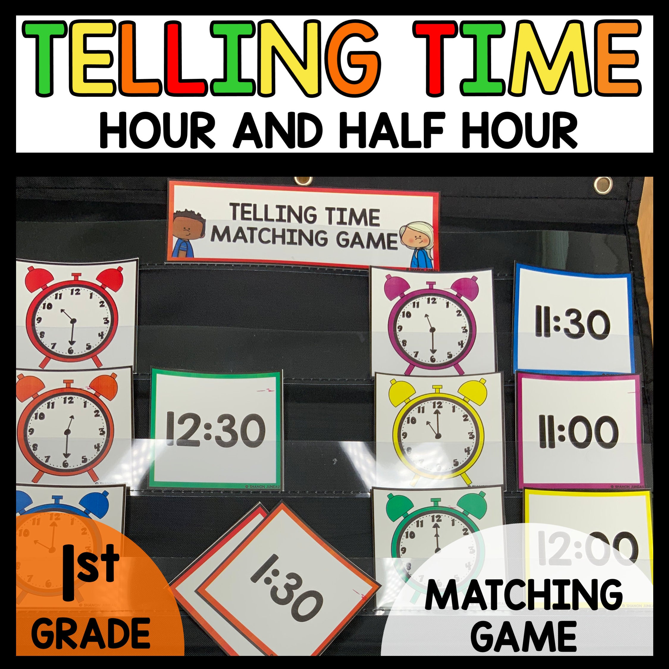 Telling Time Matching Game, Telling Time to the Hour and Half Hour ...