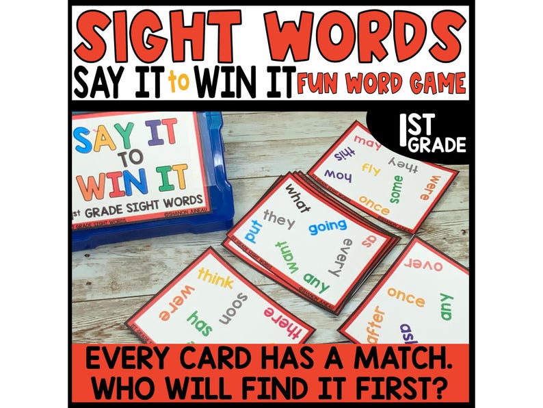 Sight Words Game, Matching Card Set, Family Game Night (digital File ...