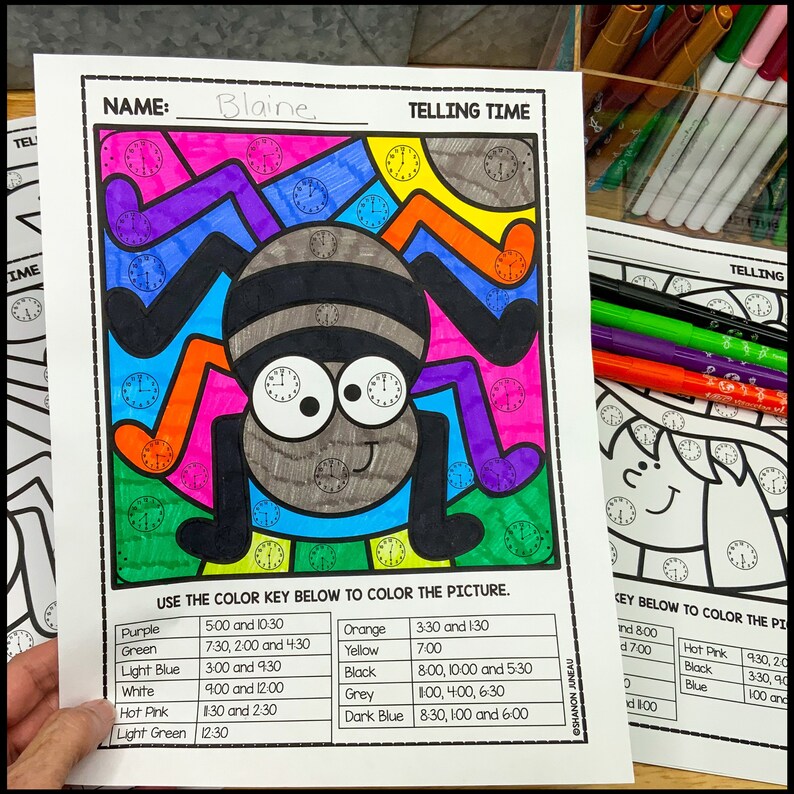 Halloween Telling Time Color by Number Worksheets, Color by Code ...