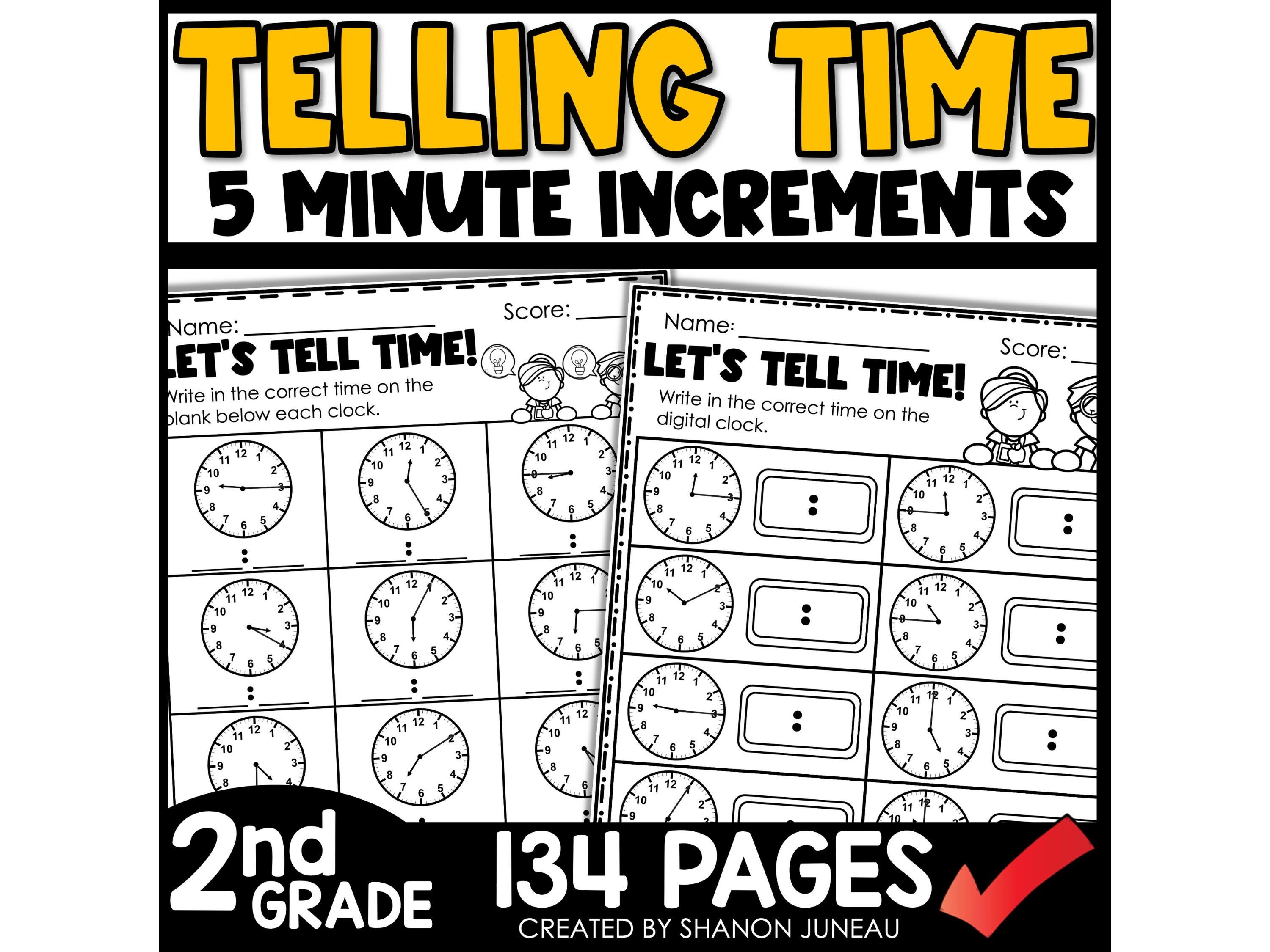 Telling Time Worksheets: 5 Minute Increments, Math Practice (digital ...