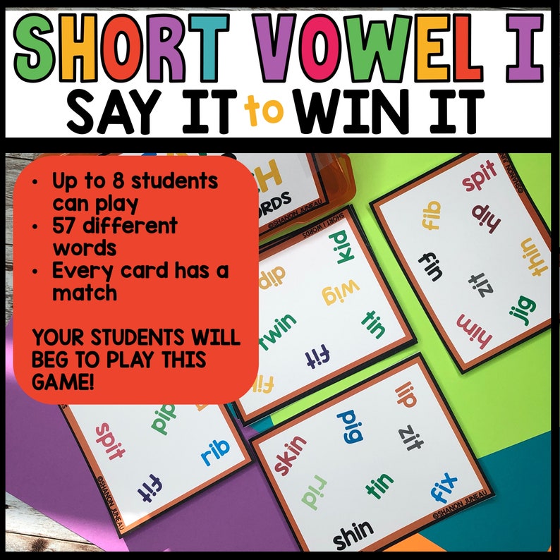 Short Vowel I Word Game, Say It to Win It Games, Matching CVC Words ...
