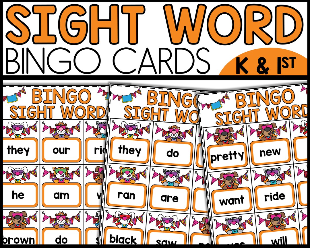 Sight Words Bingo Game Cards, Kindergarten Sight Words - Etsy