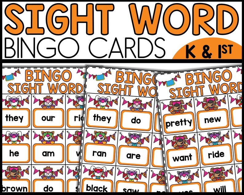 Sight Words Bingo Game Cards, Kindergarten Sight Words - Etsy