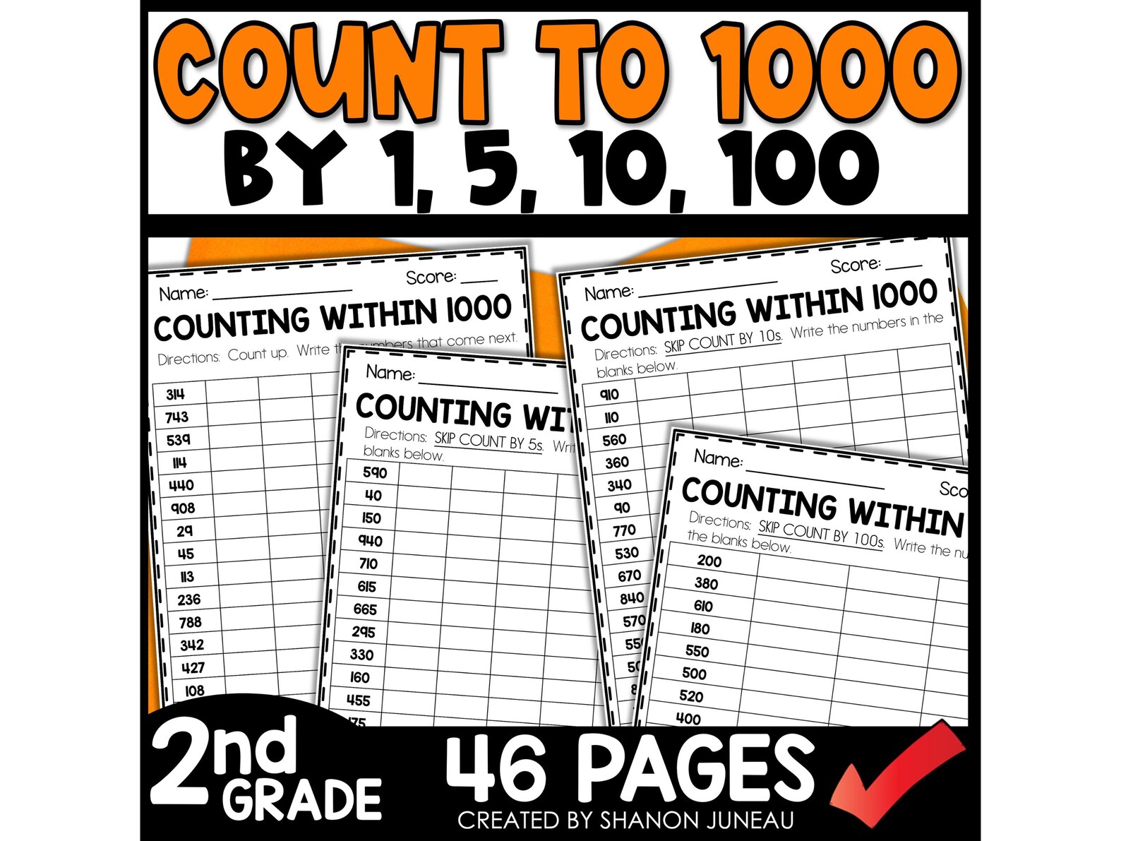 Skip Counting to 1000 Worksheets, Printable Activity Book, Homeschool ...