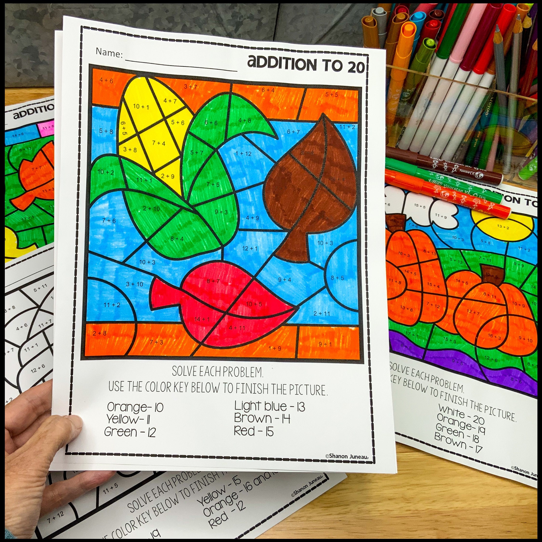 FALL Addition to 20 Color by Number Worksheets - Etsy