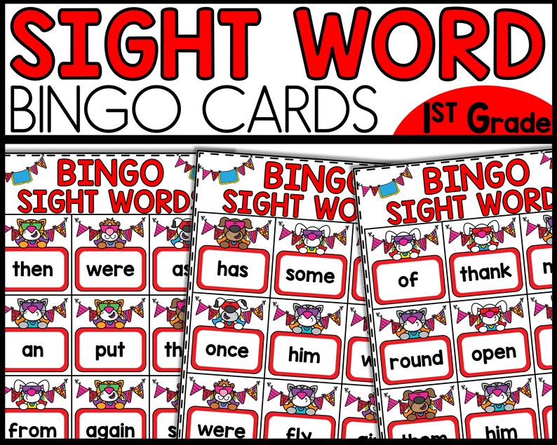 Sight Words Bingo Game Cards, 1st Grade Sight Words, First Grade Bingo ...