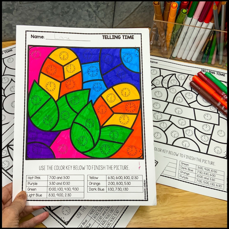 FALL Telling Time Color by Number Worksheets - Etsy