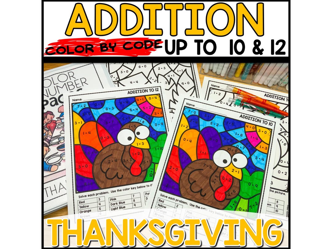 Thanksgiving Color by Number: Addition to 10 & 12 (PDF) - Etsy