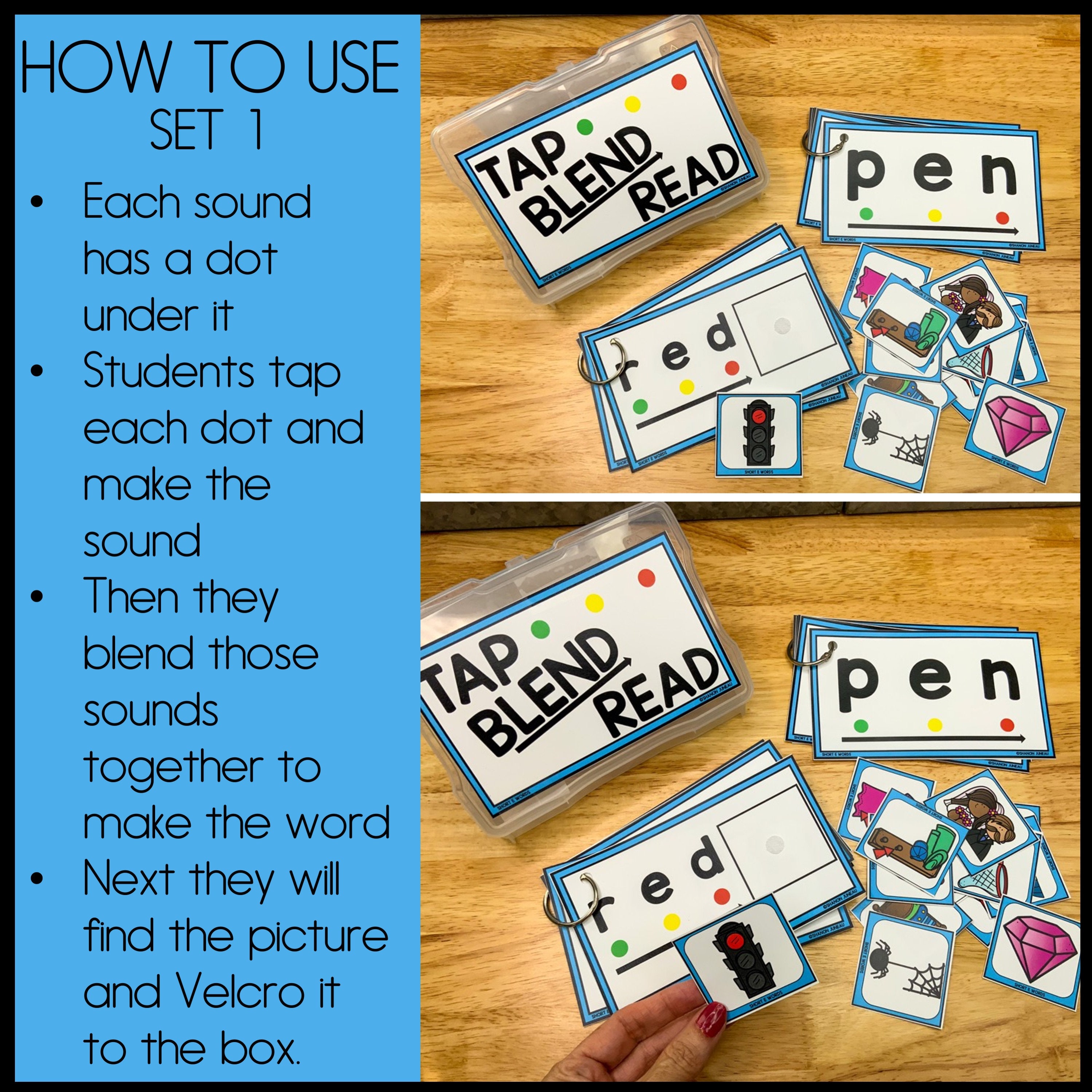 Tap, Blend, Read SHORT E Flash Cards, Phonics Activities, Short Vowel ...