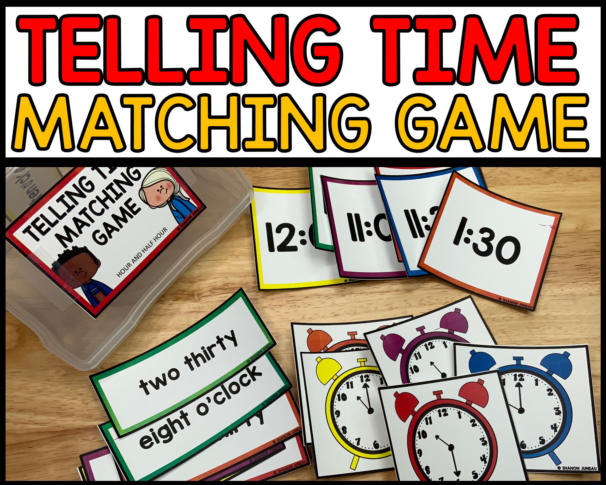 Telling Time Matching Game, Telling Time to the Hour and Half Hour ...