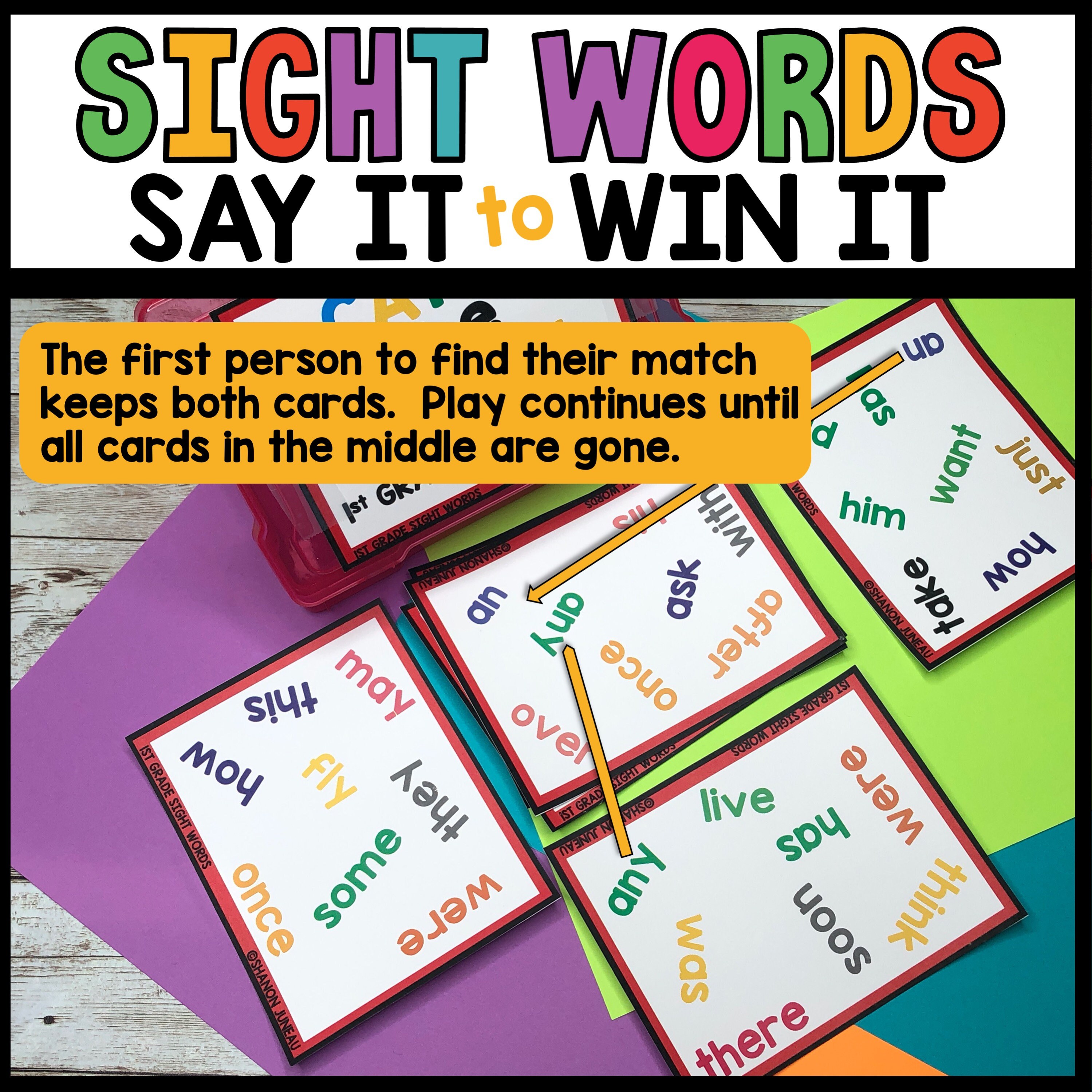 Sight Words Game, Matching Card Set, Family Game Night (digital File ...