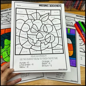 Halloween Missing Addends Color by Number Worksheets (PDF) - Etsy