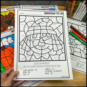 FALL Addition to 20 Color by Number Worksheets - Etsy