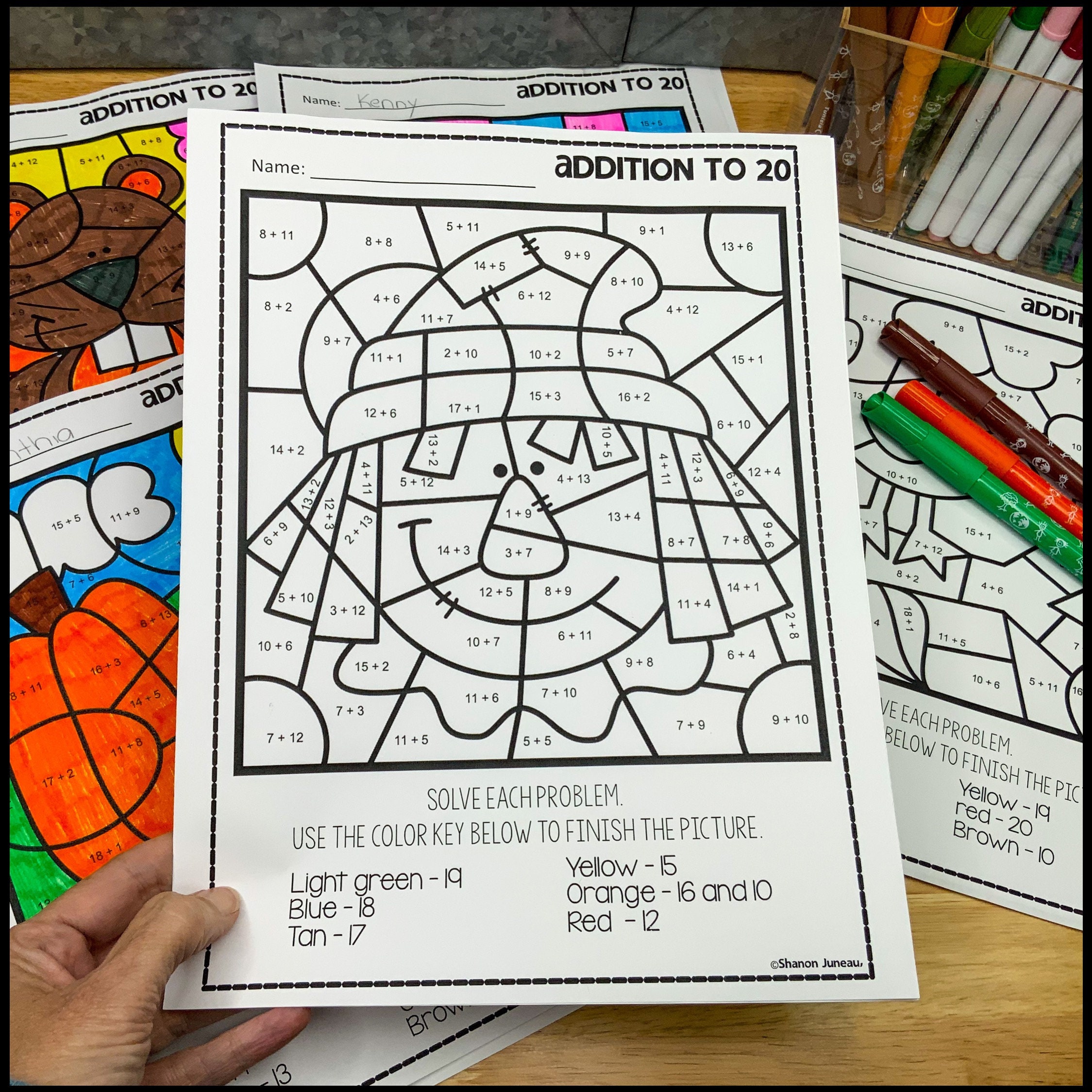 FALL Addition to 20 Color by Number Worksheets - Etsy