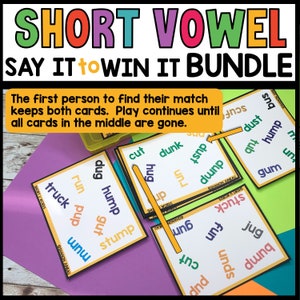 Short Vowel Word Game, Matching CVC Words Game Card Set, Family Game ...