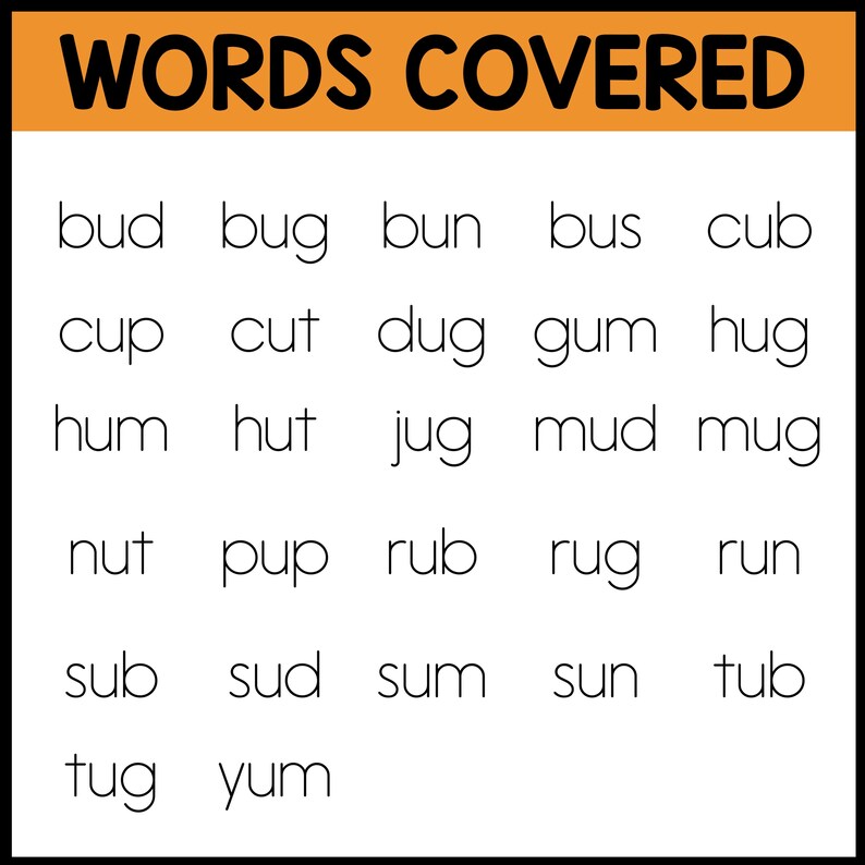 Short U CVC Word Flashcards: Phonics Literacy Center (digital Download ...
