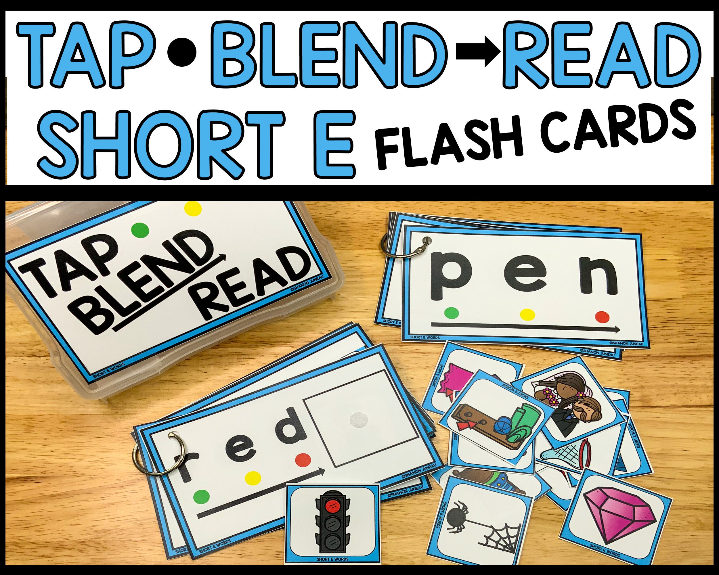 Tap, Blend, Read SHORT E Flash Cards, Phonics Activities, Short Vowel ...