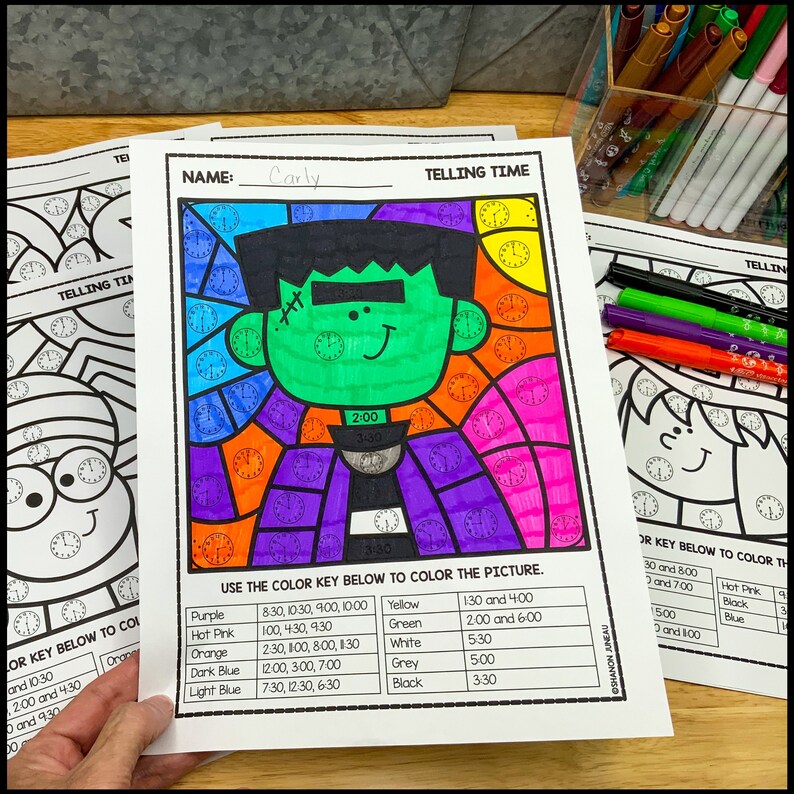 Halloween Telling Time Color by Number Worksheets, Color by Code ...