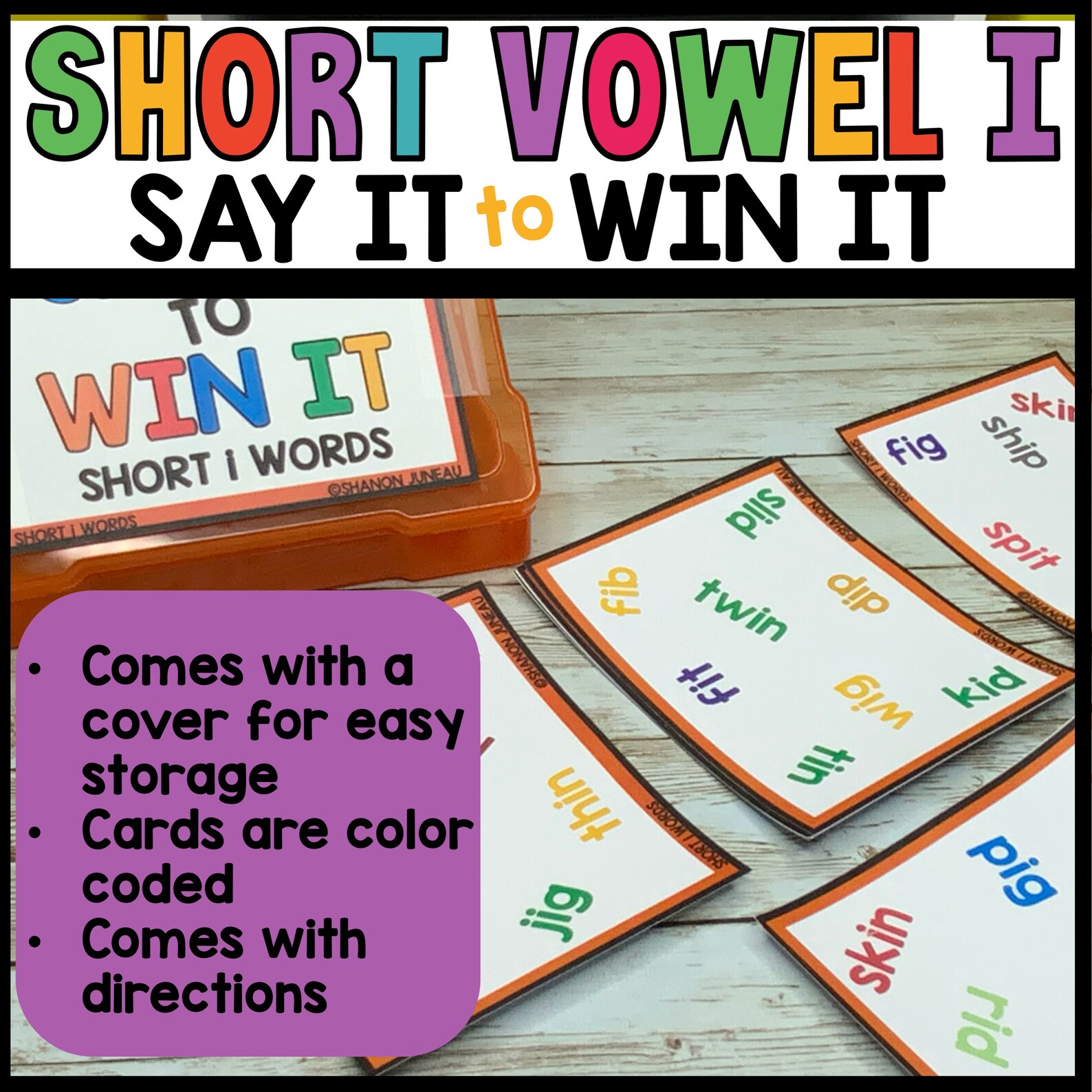 Short Vowel I Word Game, Say It to Win It Games, Matching CVC Words ...