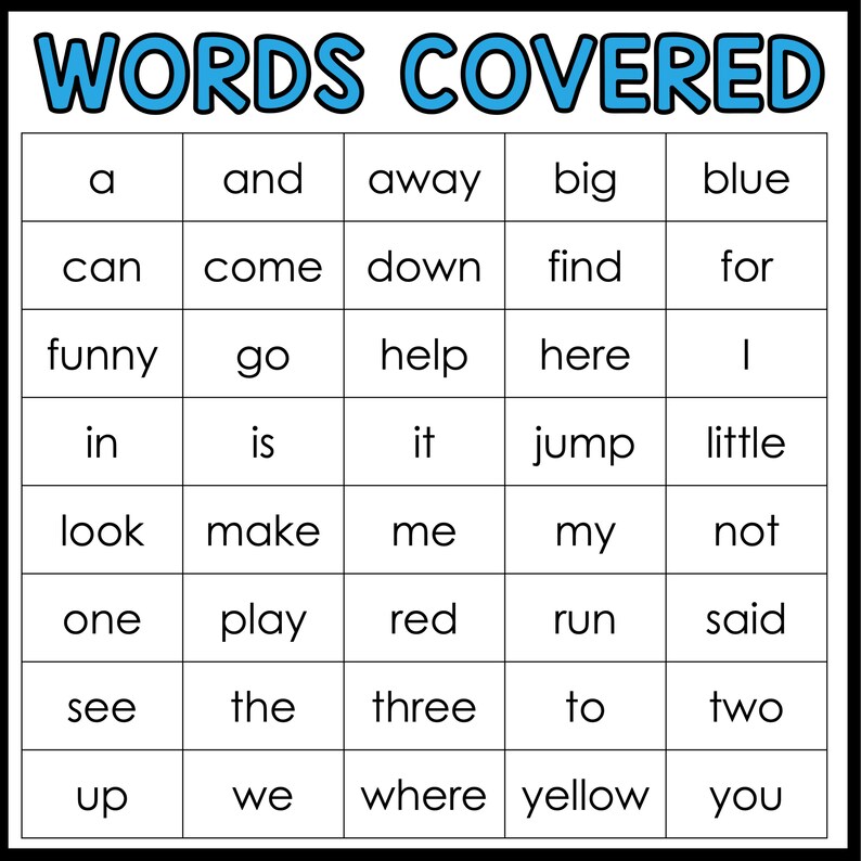 Sight Words Bingo Game Cards, Pre-k and Kindergarten Sight Words - Etsy