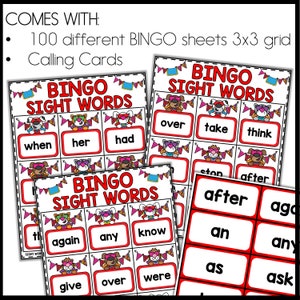 Sight Words Bingo Game Cards, 1st Grade Sight Words, First Grade Bingo ...