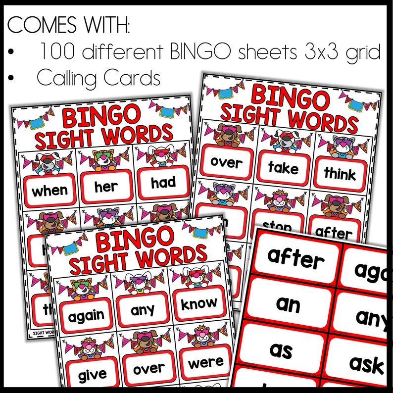 Sight Words Bingo Game Cards, 1st Grade Sight Words, First Grade Bingo ...