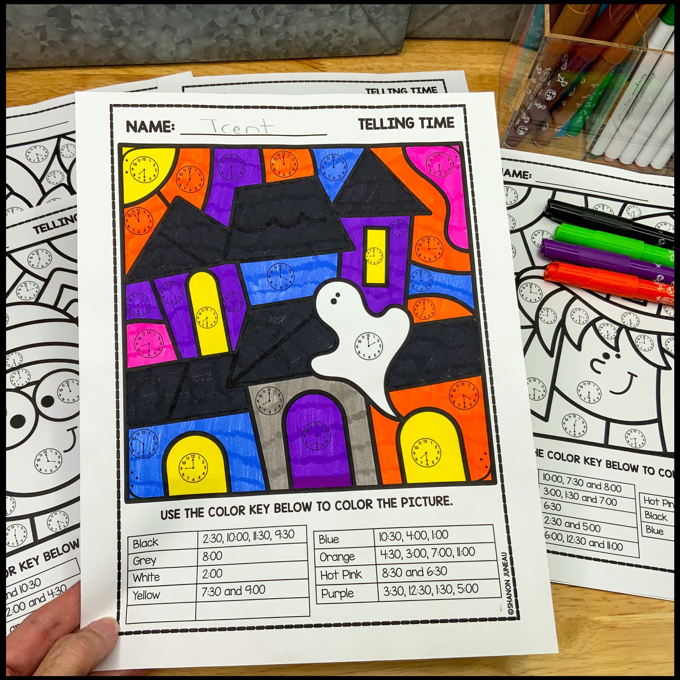 Halloween Telling Time Color by Number Worksheets, Color by Code ...