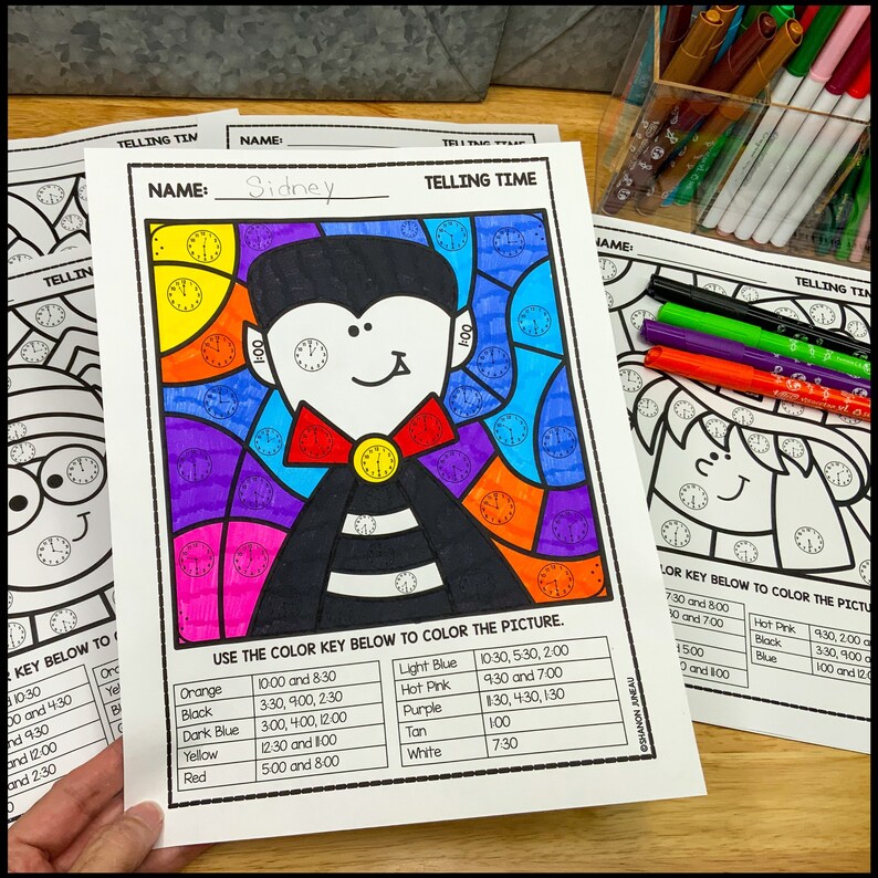 Halloween Telling Time Color by Number Worksheets (printable) - Etsy