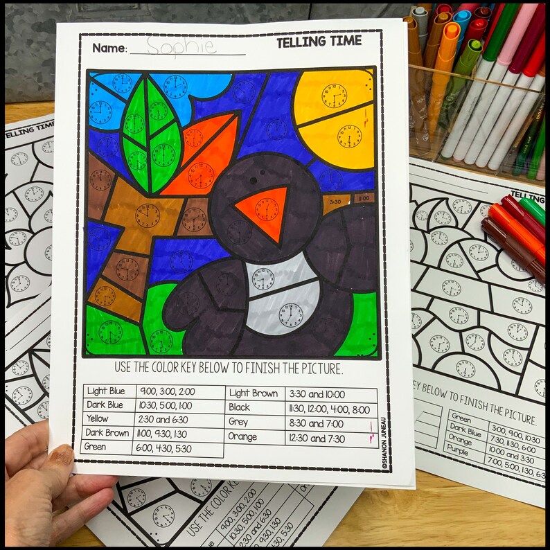 FALL Telling Time Color by Number Worksheets - Etsy