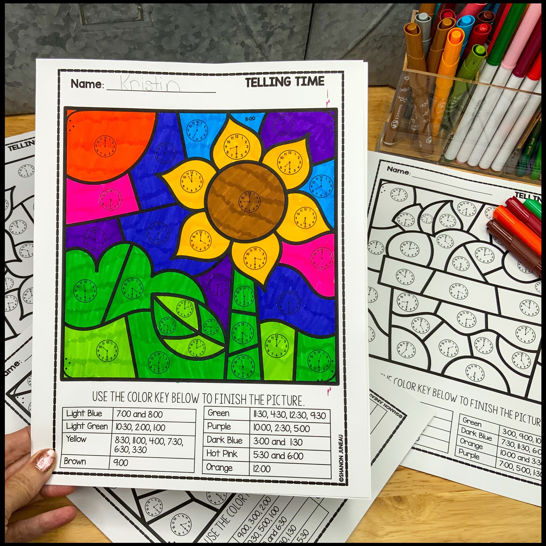 FALL Telling Time Color by Number Worksheets - Etsy
