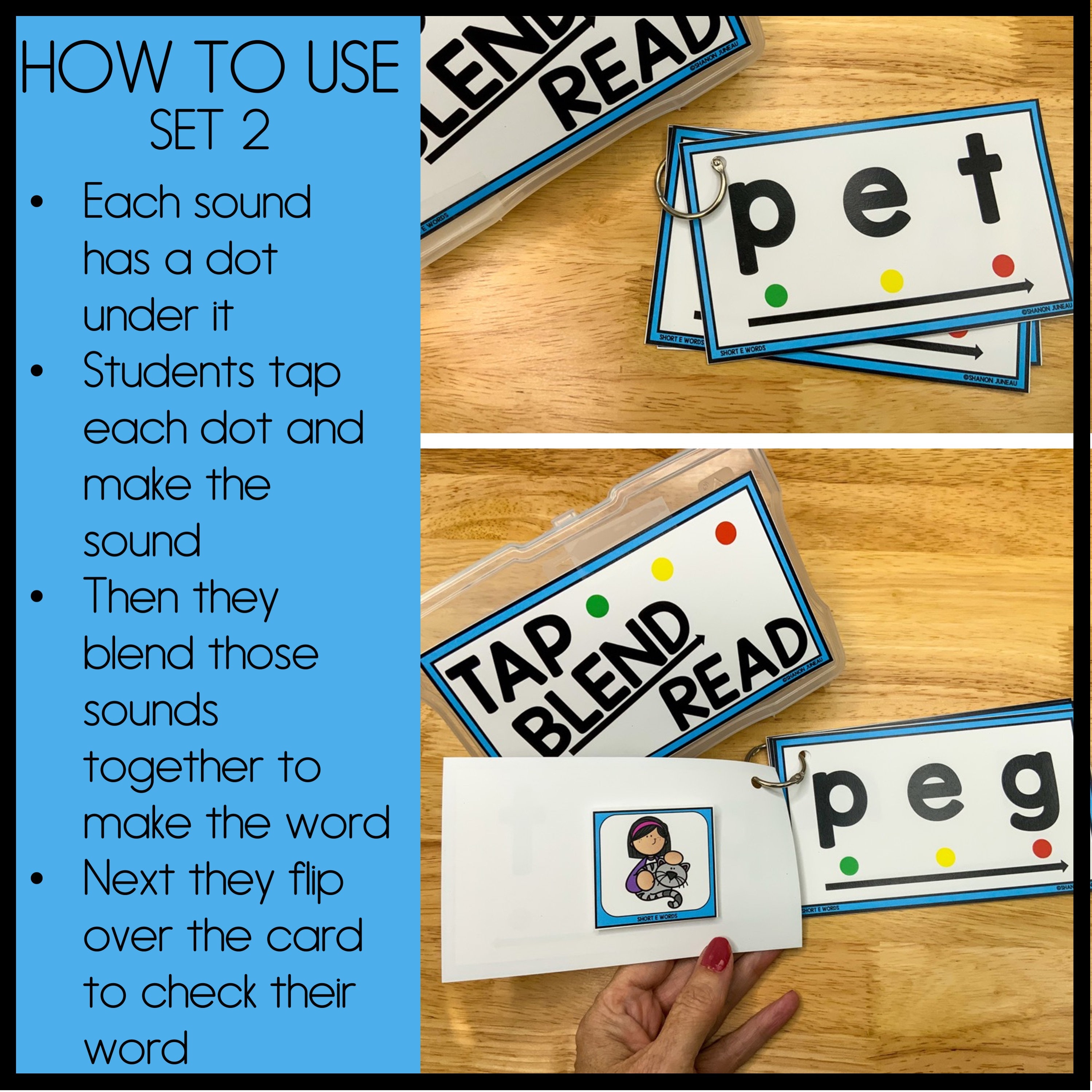 Tap, Blend, Read SHORT E Flash Cards, Phonics Activities, Short Vowel ...