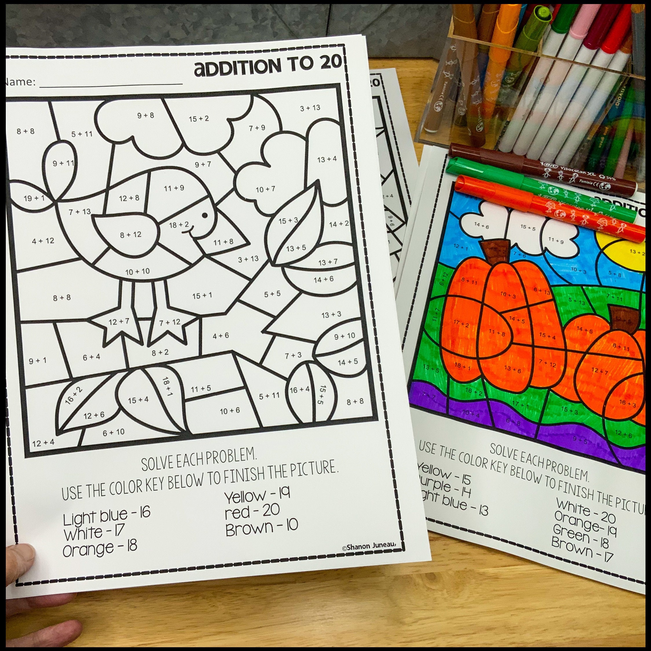 FALL Addition to 20 Color by Number Worksheets - Etsy