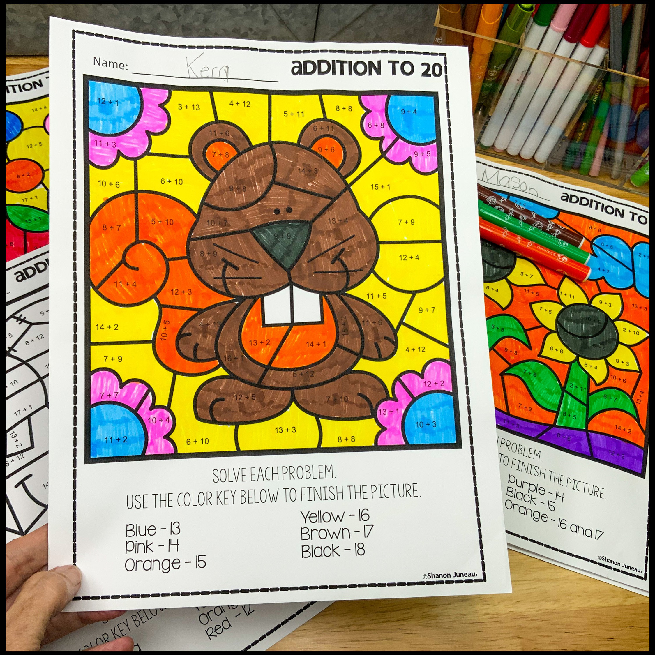 FALL Addition to 20 Color by Number Worksheets - Etsy