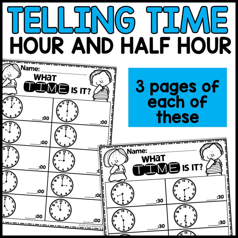 Telling Time Worksheets Printable Activity Book Homeschool - Etsy
