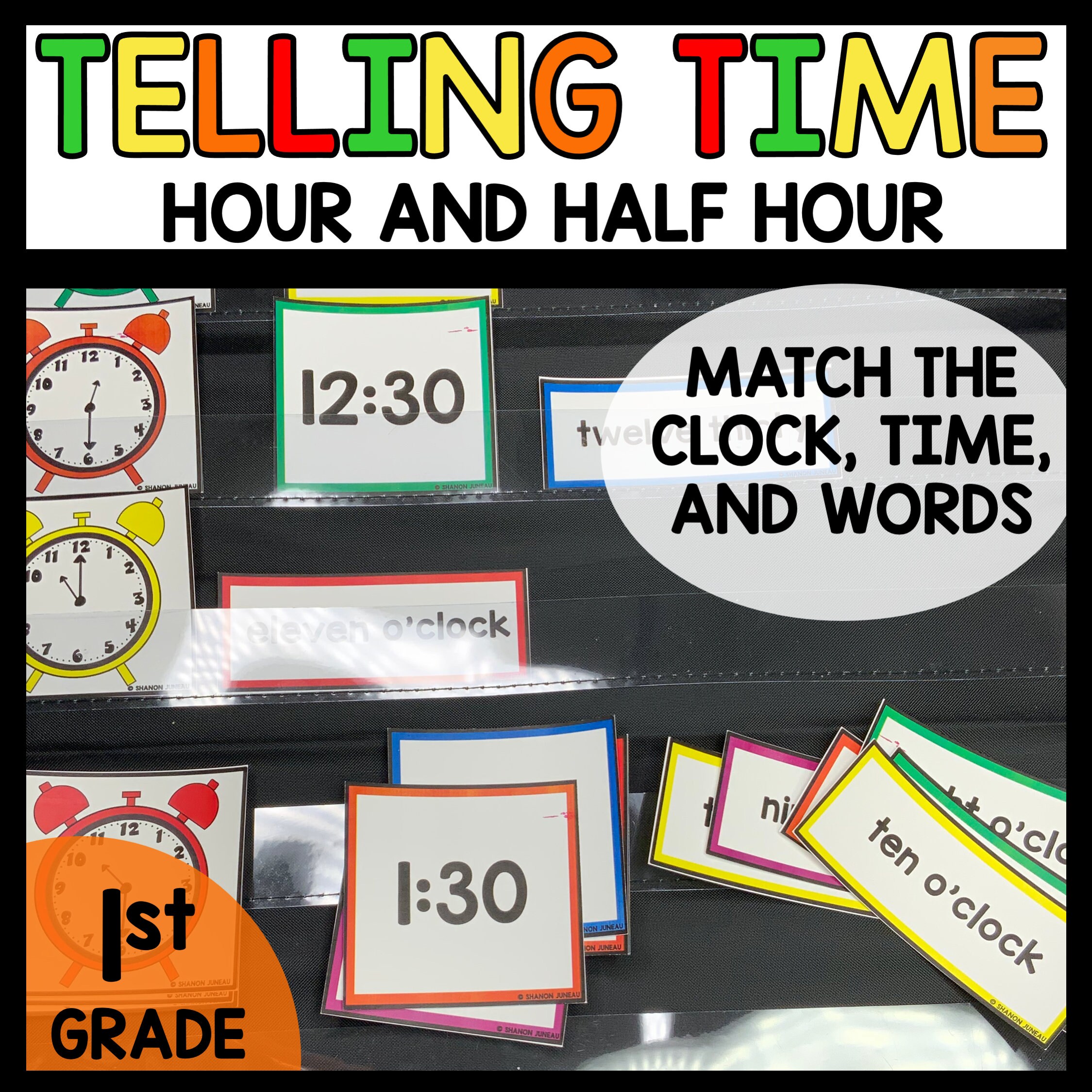 Telling Time Matching Game, Telling Time to the Hour and Half Hour ...