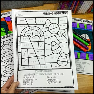 Halloween Missing Addends Color by Number Worksheets (PDF) - Etsy