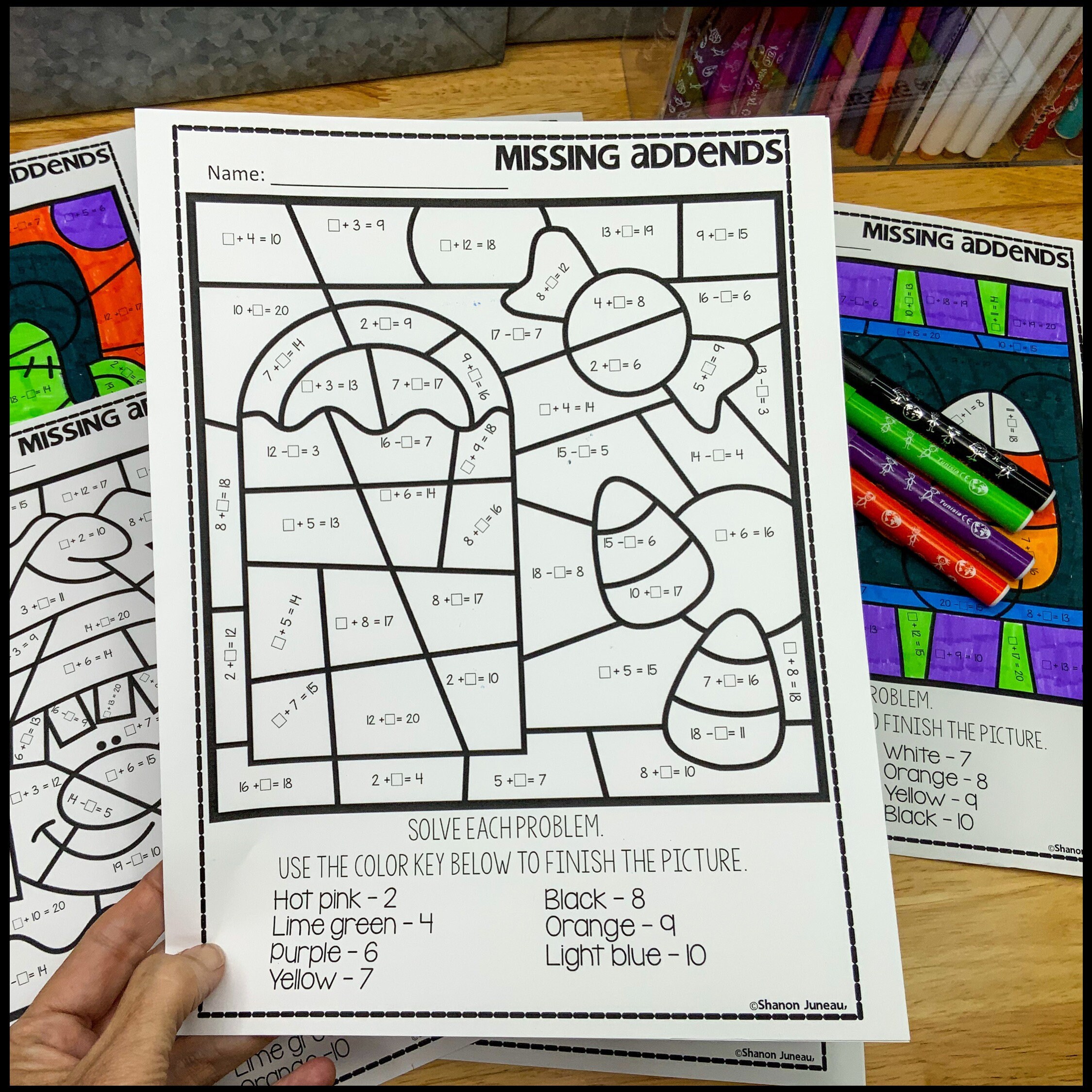 Halloween Missing Addends Color by Number Worksheets (PDF) - Etsy