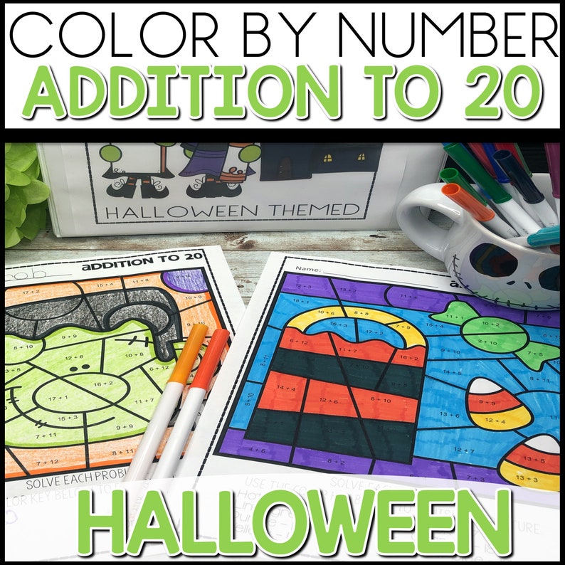 Halloween Addition to 20 Color by Number Worksheets, Color by Code ...