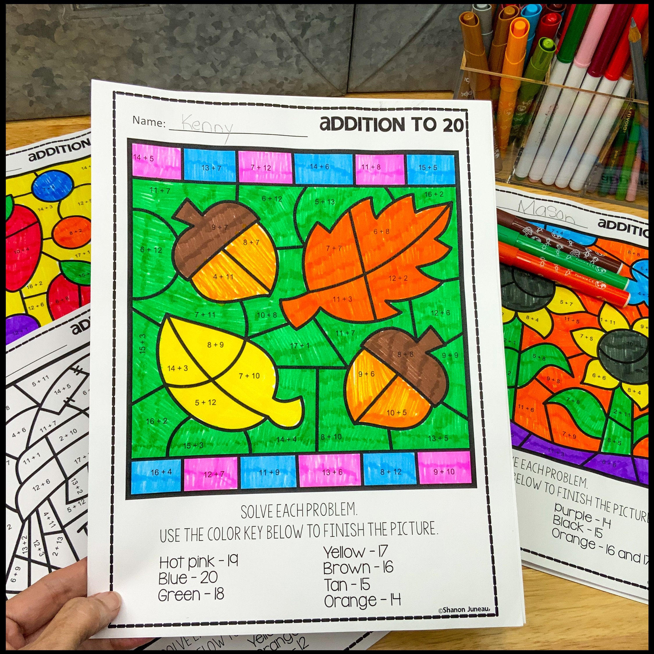 FALL Addition to 20 Color by Number Worksheets - Etsy