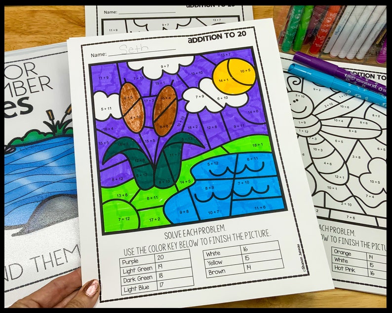 Addition to 20 Color by Number Worksheets, Math Color Pages, Pond Color ...