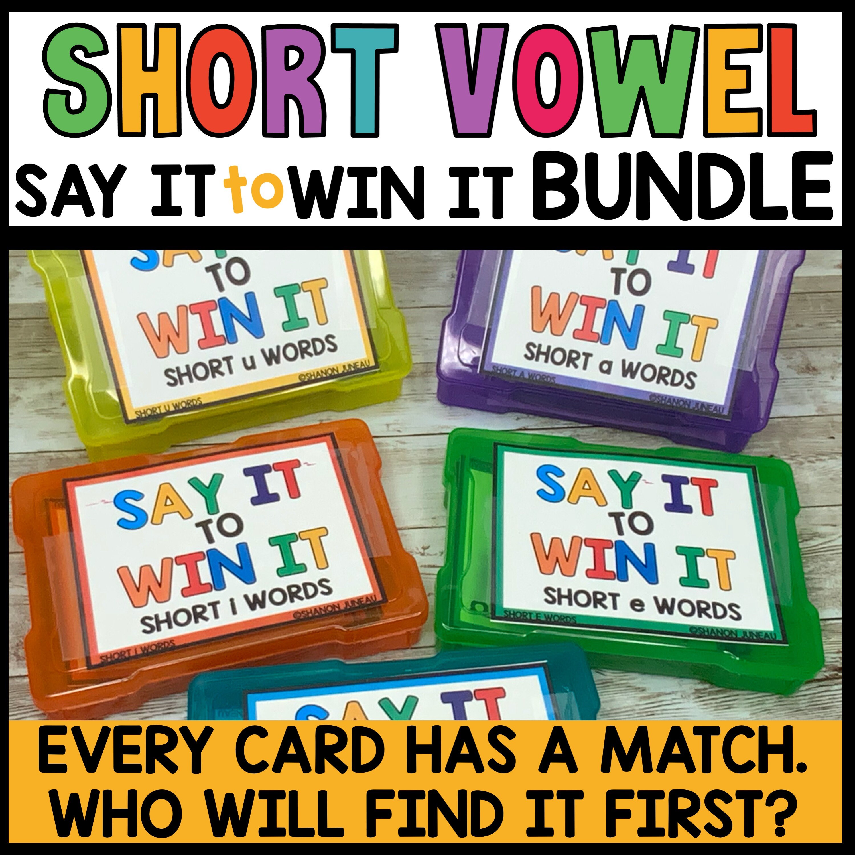 Short Vowel Word Game, Matching CVC Words Game Card Set, Family Game ...