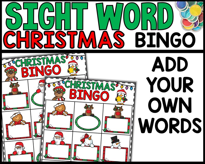 Sight Word Bingo Game Cards Christmas Themed, 1st Grade Sight Words ...